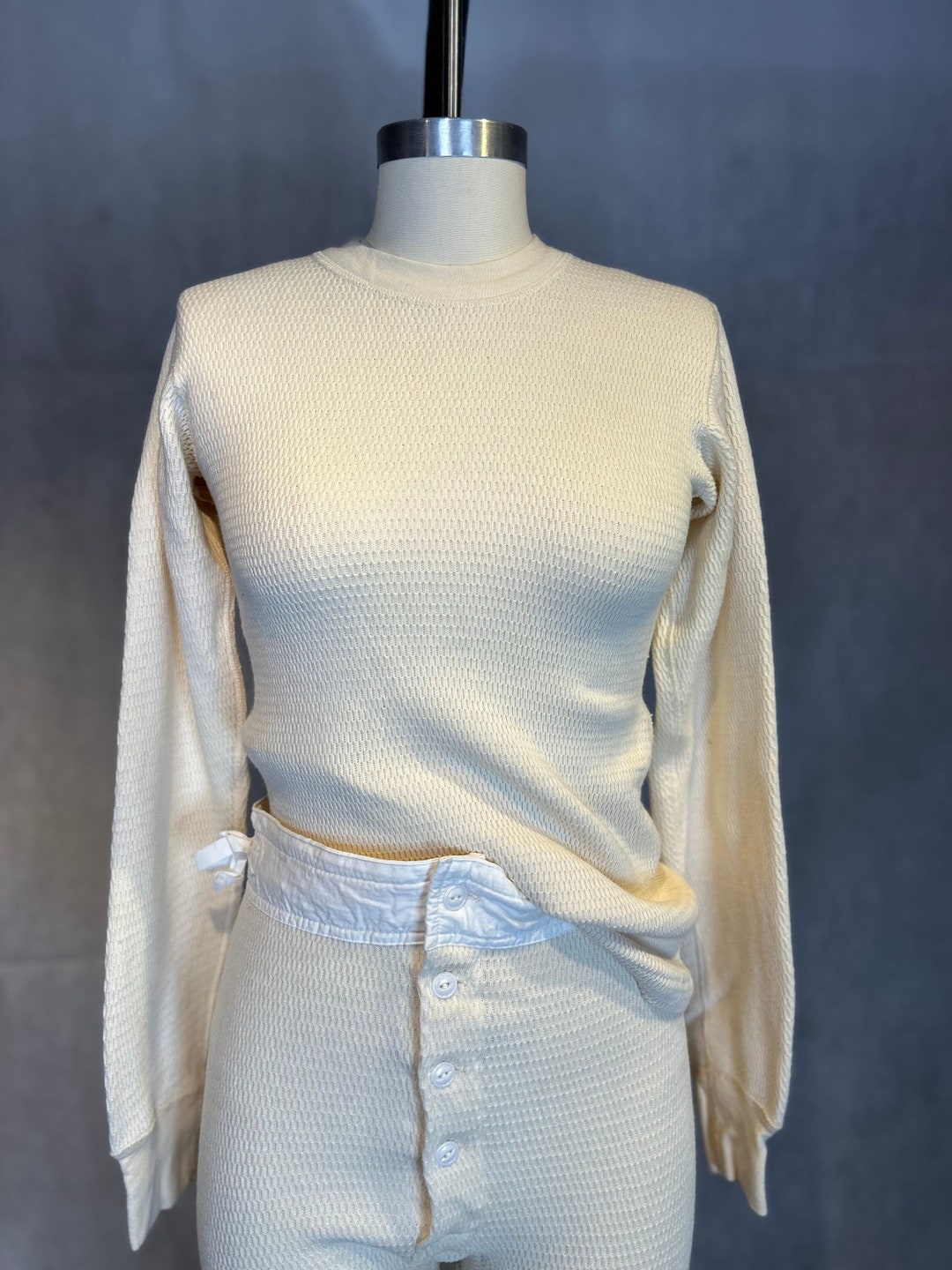 Amazing Vintage 2 Piece off White Thick Cotton Long John Suit - Etsy UK