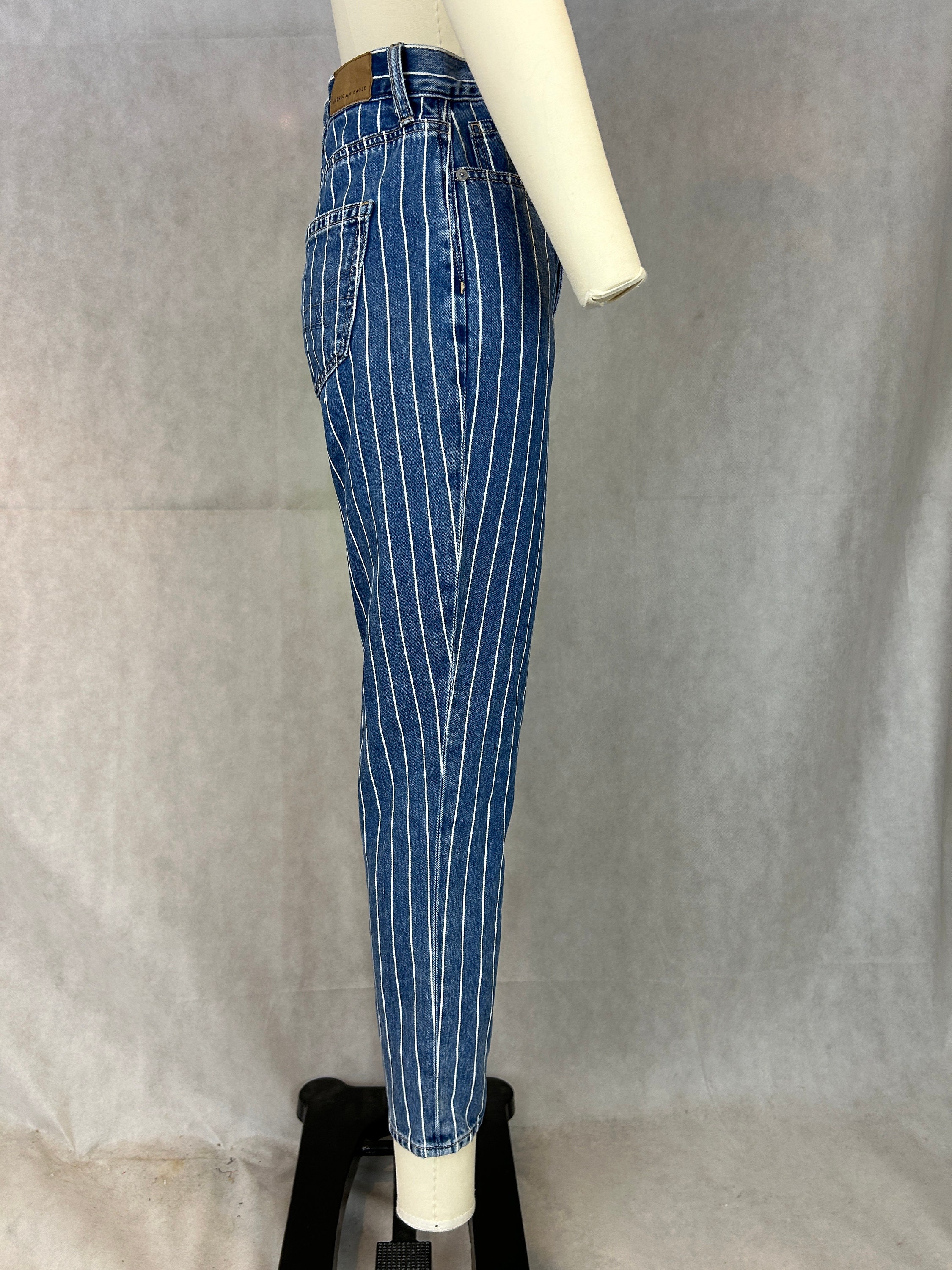 Vintage 1990s Retro 80s Mom Jeans - Denim Blue With White Pin Stripes ...