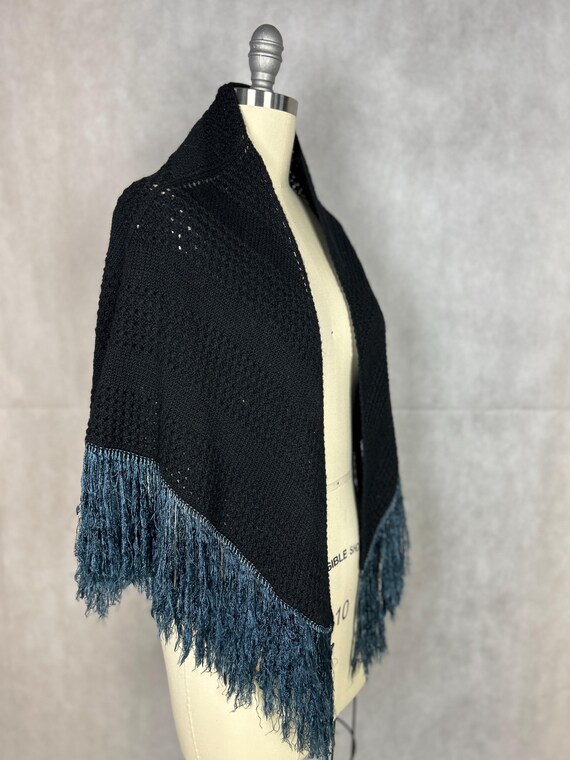 Antique Hand Knit 1890s Victorian Black Wool Shawl Wi… - Gem