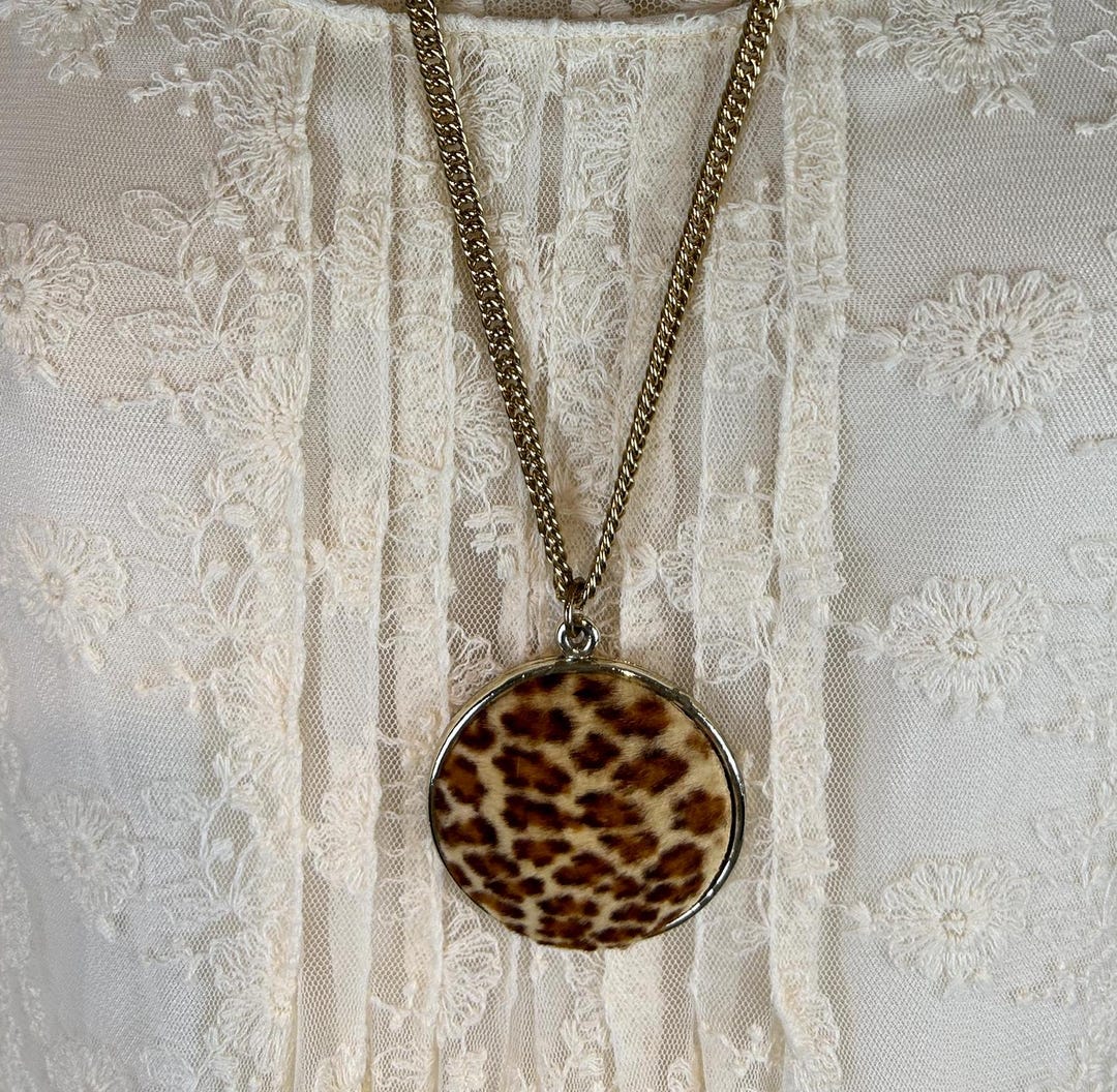 Vintage 1960s "mrs Robinson" Leopard Print Fur Necklace With Gold Trim ...