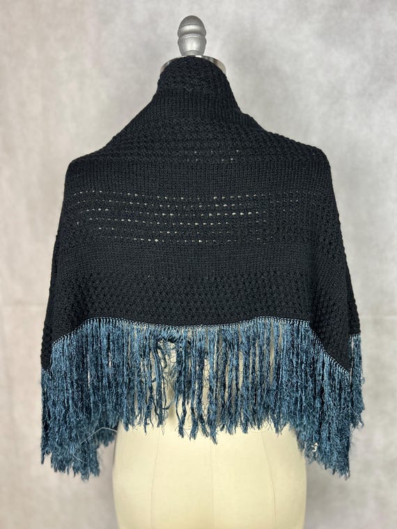 Antique Hand Knit 1890s Victorian Black Wool Shawl Wi… - Gem