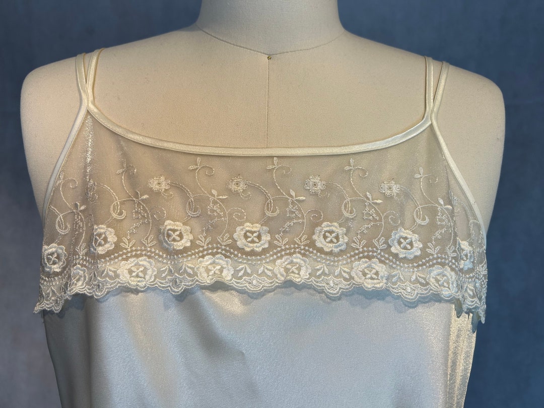 RESERVED: Vintage Plus Size off White Satin Cami/slip - Lovely Lace and ...
