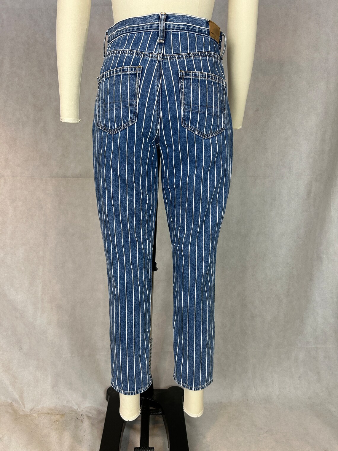 Vintage 1990s Retro 80s Mom Jeans - Denim Blue With White Pin Stripes ...