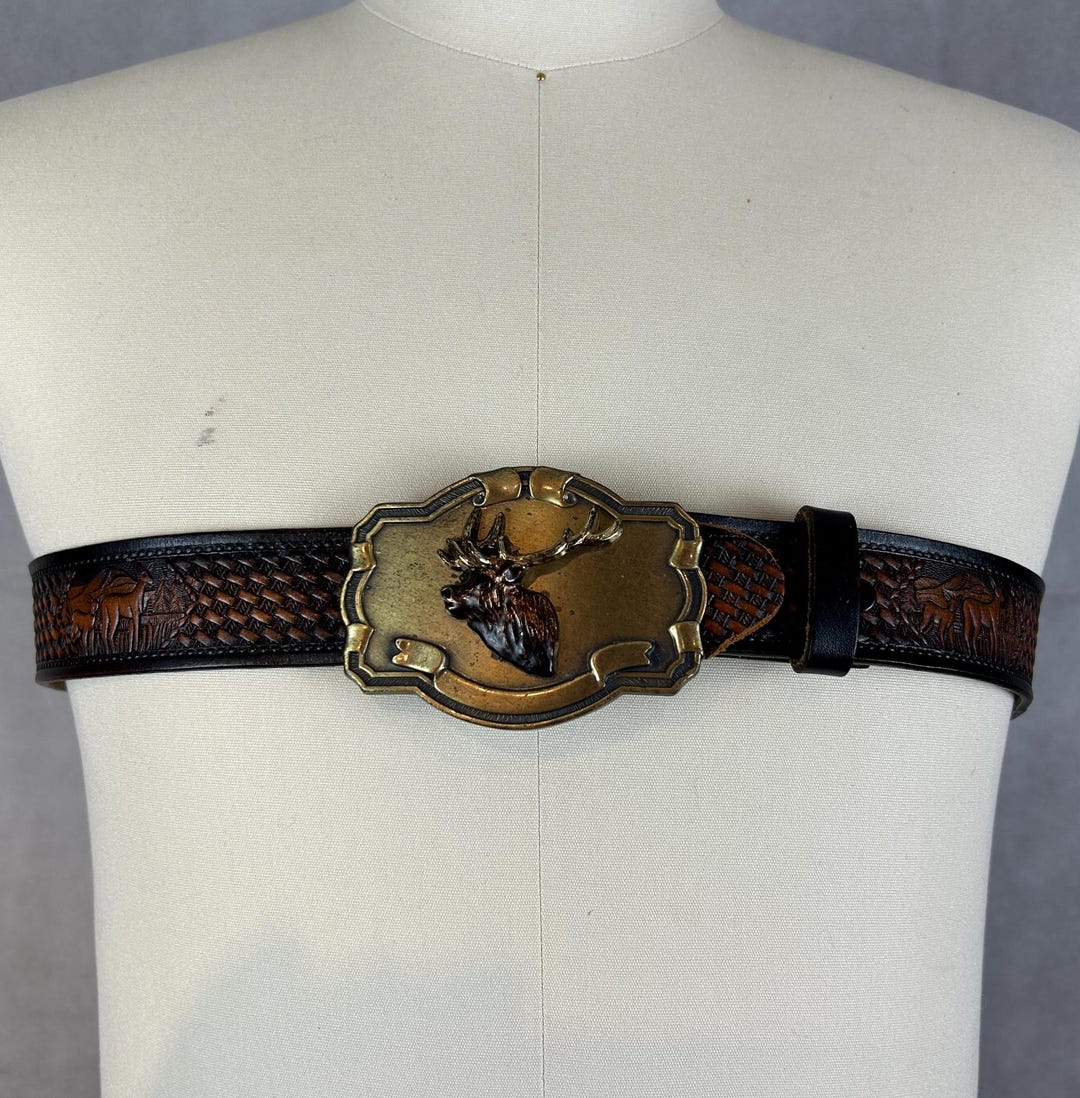 Vintage Genuine Leather Beautifully Tooled Belt With Deers and ...
