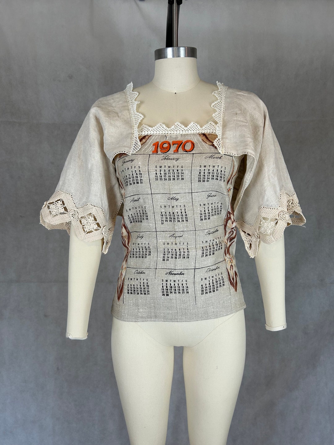 Vintage 1970 Linen Calendar Becomes a Romantic Tribute Top to A ...