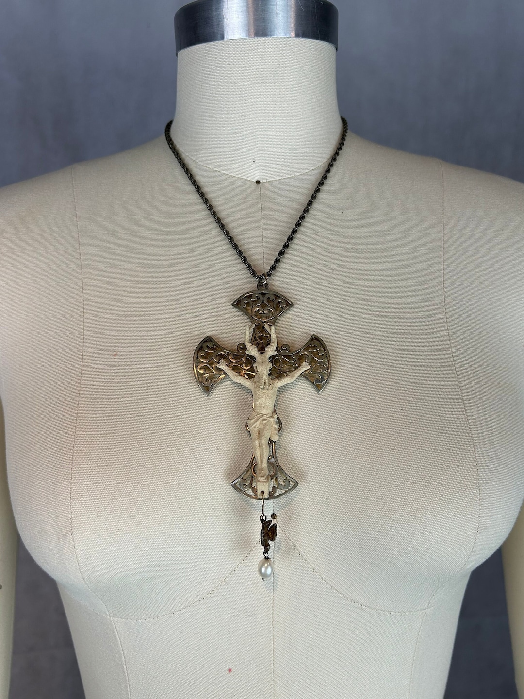 Upcycled Vintage Shaman Jesus Pendant Necklace With Dove & Pearl: for ...