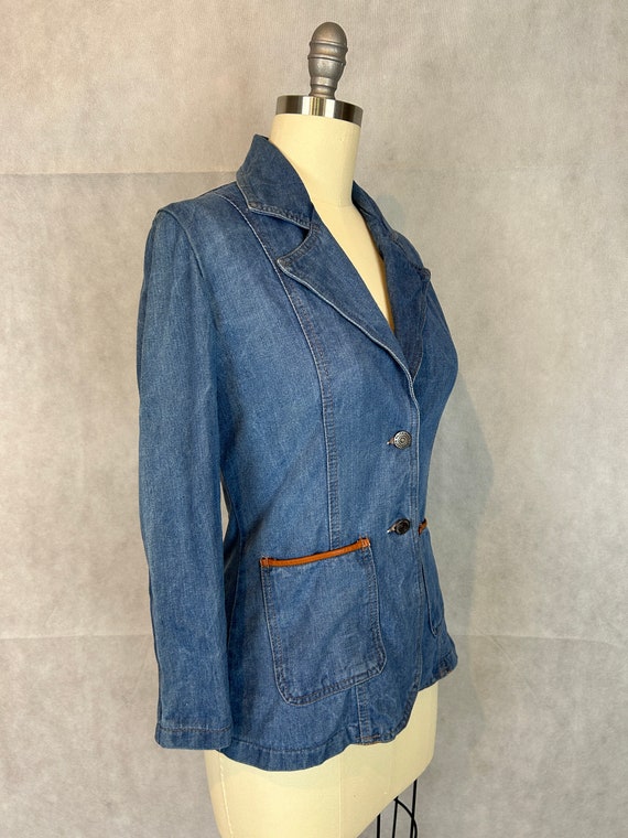 Vintage 1970s Sears Mod Fitted Denim Blazer With Brow… - Gem