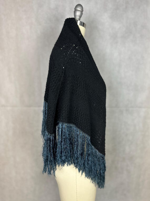 Antique Hand Knit 1890s Victorian Black Wool Shawl Wi… - Gem
