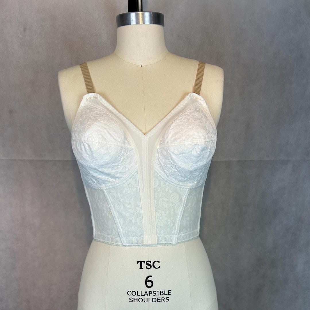 Vintage 1950s Long Line Bullet Bra With Hook and Eye Back and Lace Cups ...