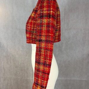 Upcycled Vintage Rainbow Red Tweed Boucle Cropped Jacket With Strong ...