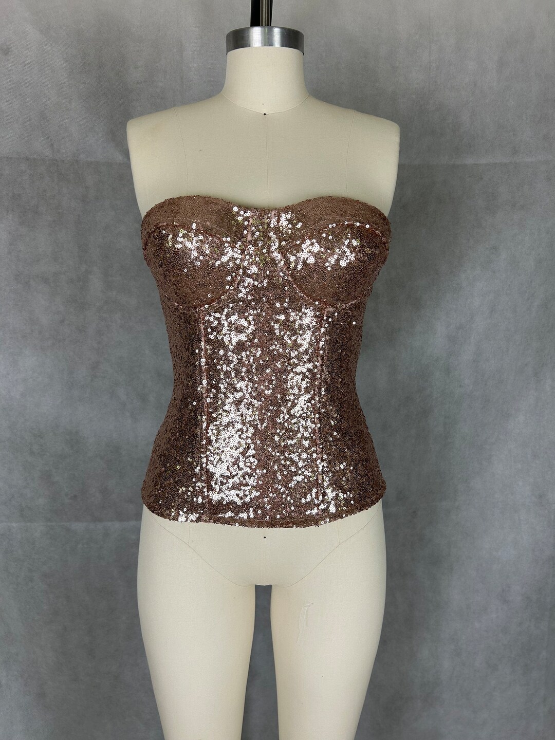 Vintage Rose Gold Sequin Pin up Bustier With Shirred Elastic Back for A ...