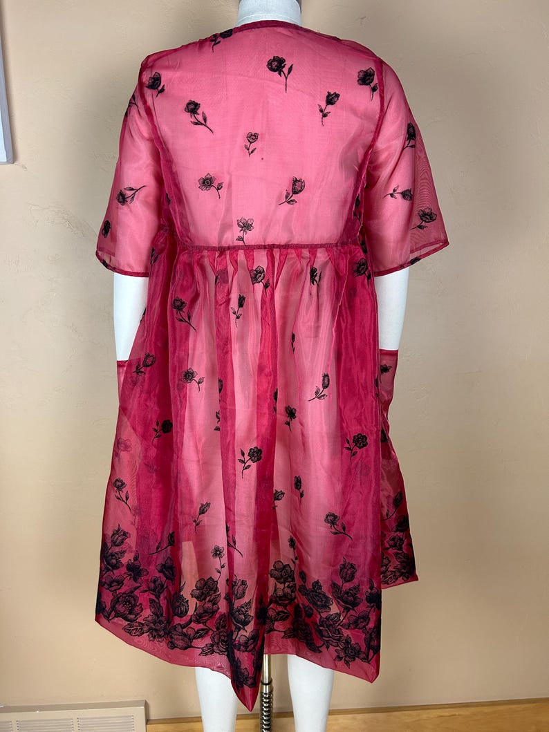 On Trend Dress Made With 1950s Sheer Red Fabric Flocked Black Floral ...