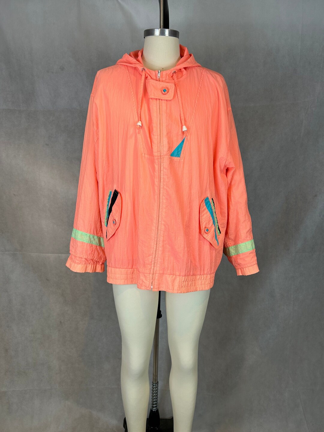 Classic 1980s Neon Windbreaker With 80s Geometric Shapes and Silhouette ...