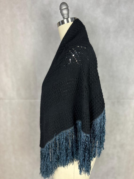 Antique Hand Knit 1890s Victorian Black Wool Shawl Wi… - Gem