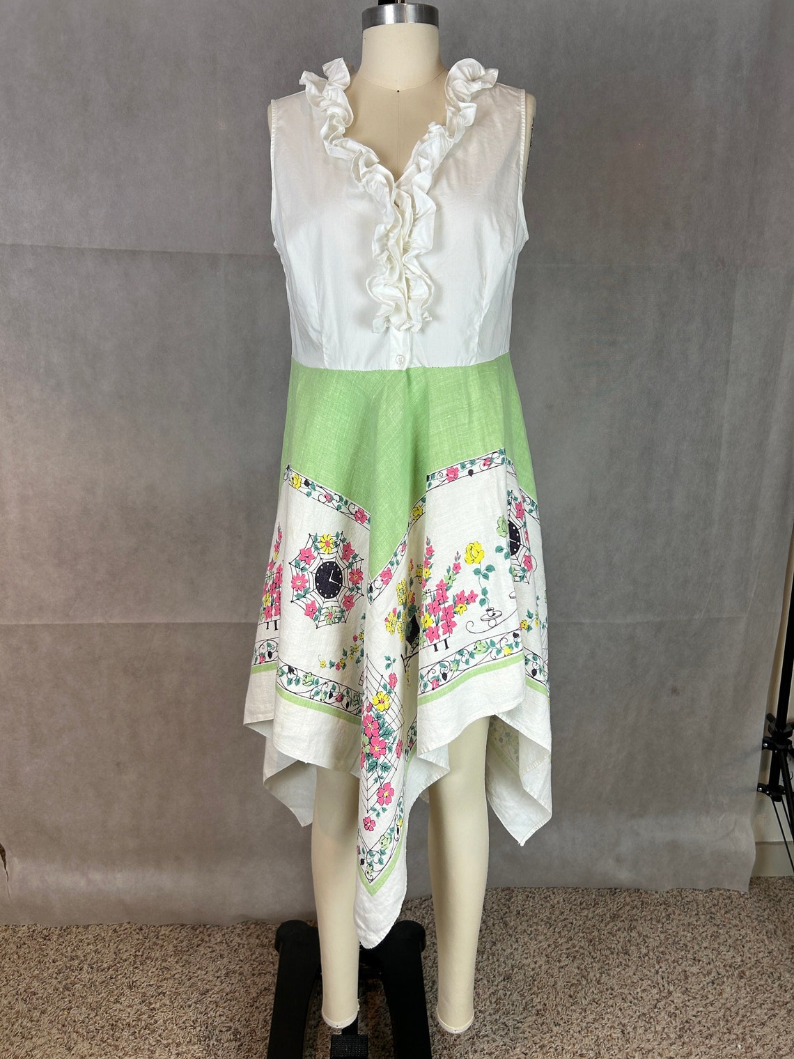 Upcycled Vintage 1950s Table Cloth and Ruffled Stretch Cotton Ruffled ...