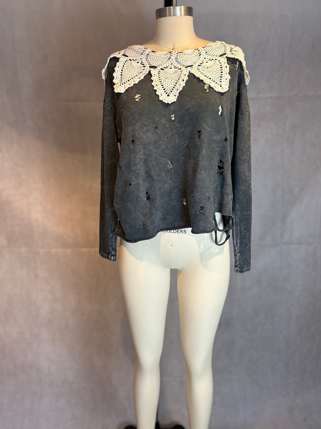 Upcycled Distressed Sweatshirt & Vintage 1940s Doily Creates 21st ...