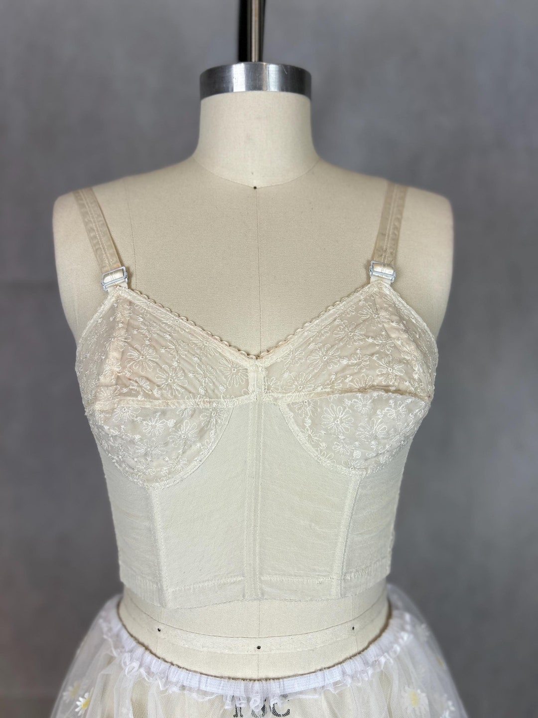 Vintage 1950s Long Line Corset Bullet Bra With Spiral Stitching and ...