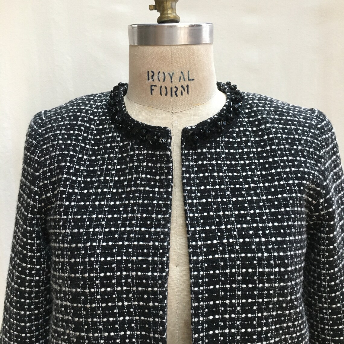 Vintage Classic French Style Jacket in Black and White Boucle | Etsy