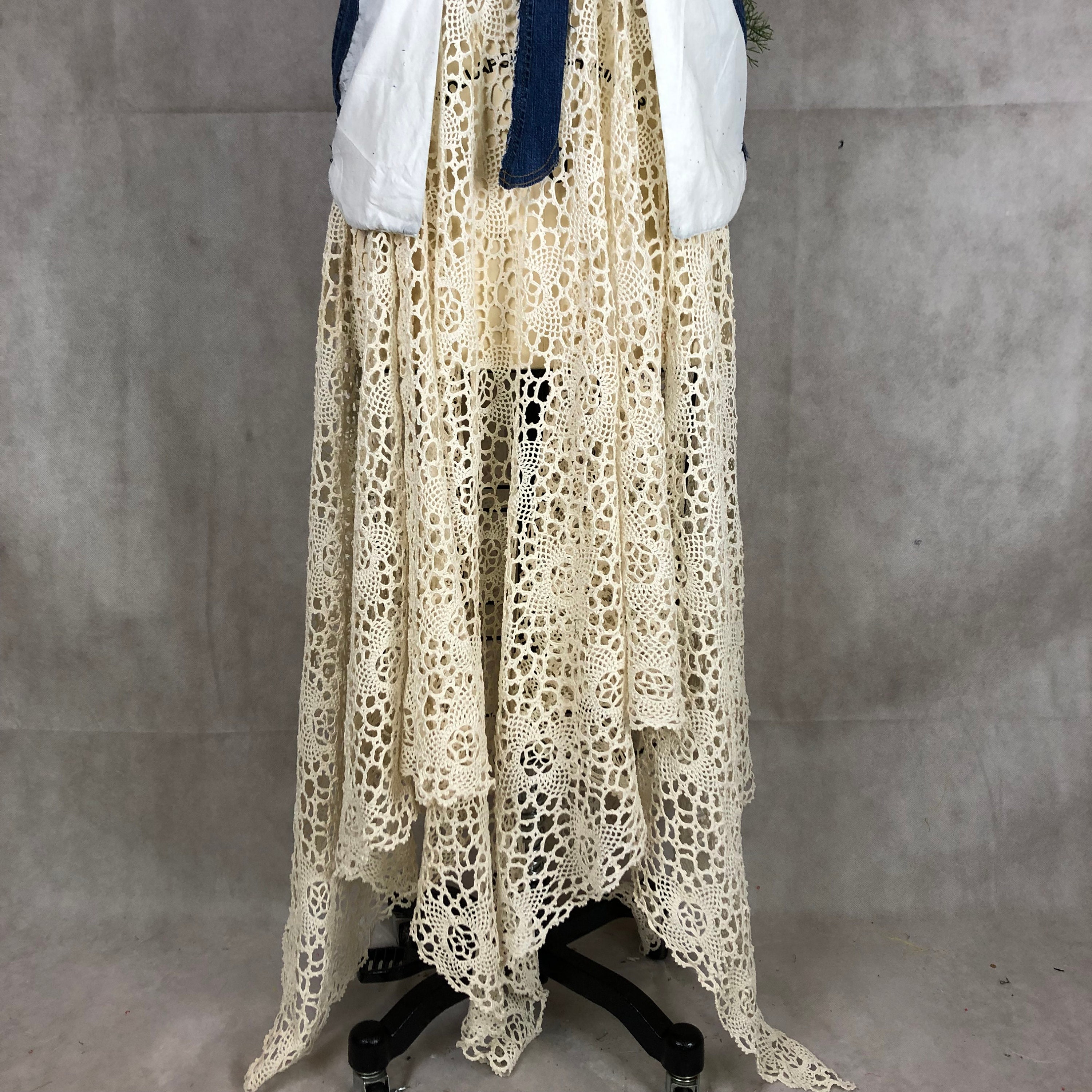 Deconstructed Hybrid Denim Overall and Hand Crocheted Lace Jumper - A ...