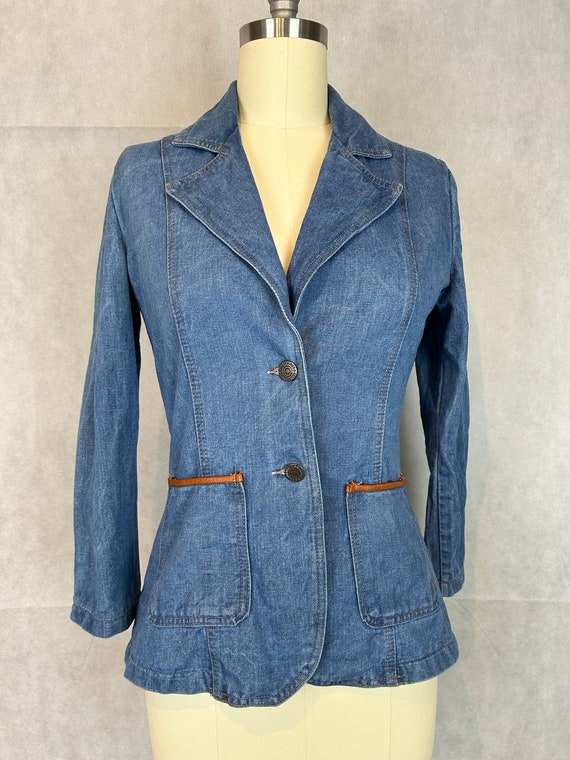 Vintage 1970s Sears Mod Fitted Denim Blazer With Brow… - Gem