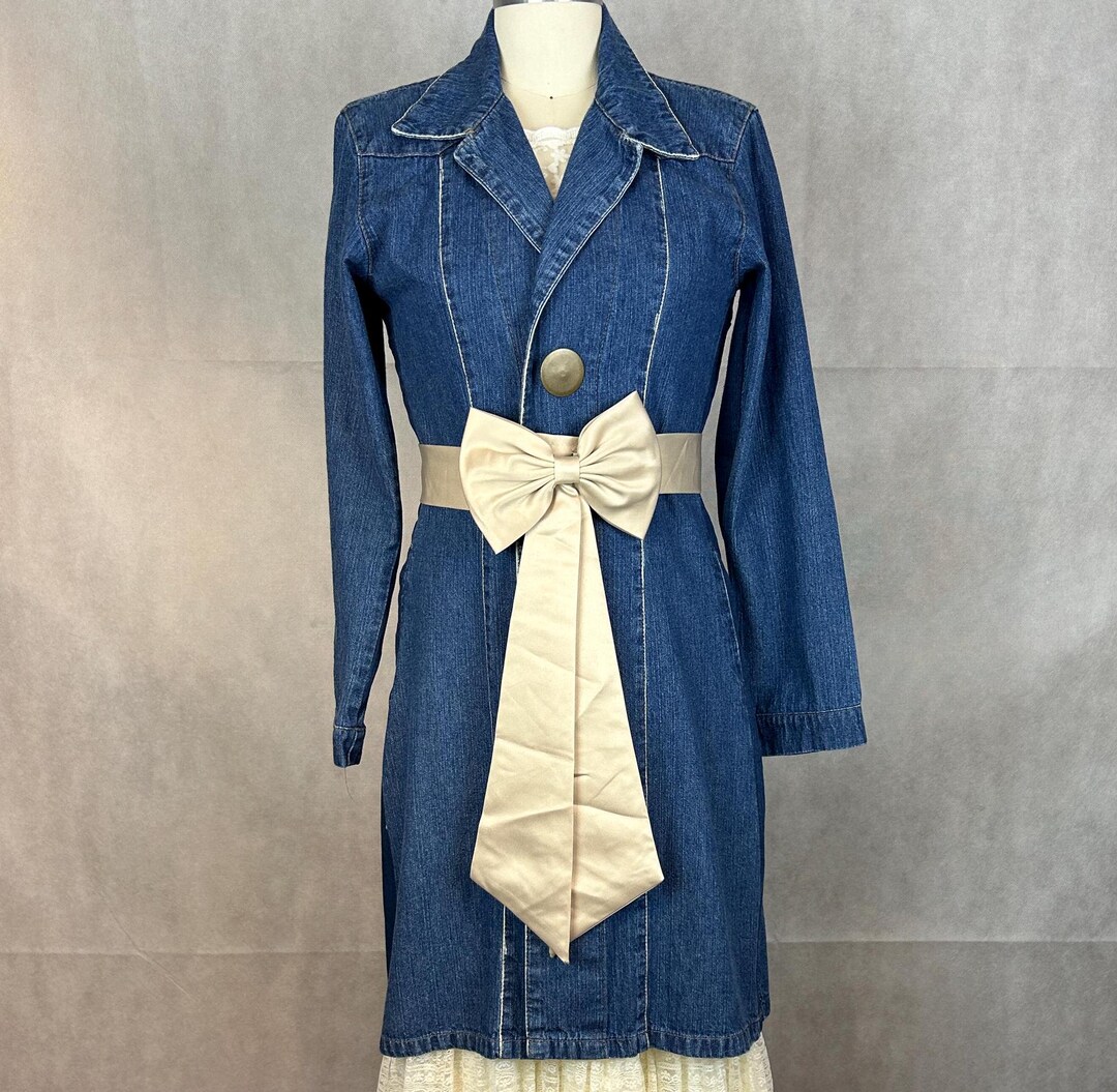 Upcycled Sexy Fitted Denim Knee Length Jean Jacket With Large Snap ...