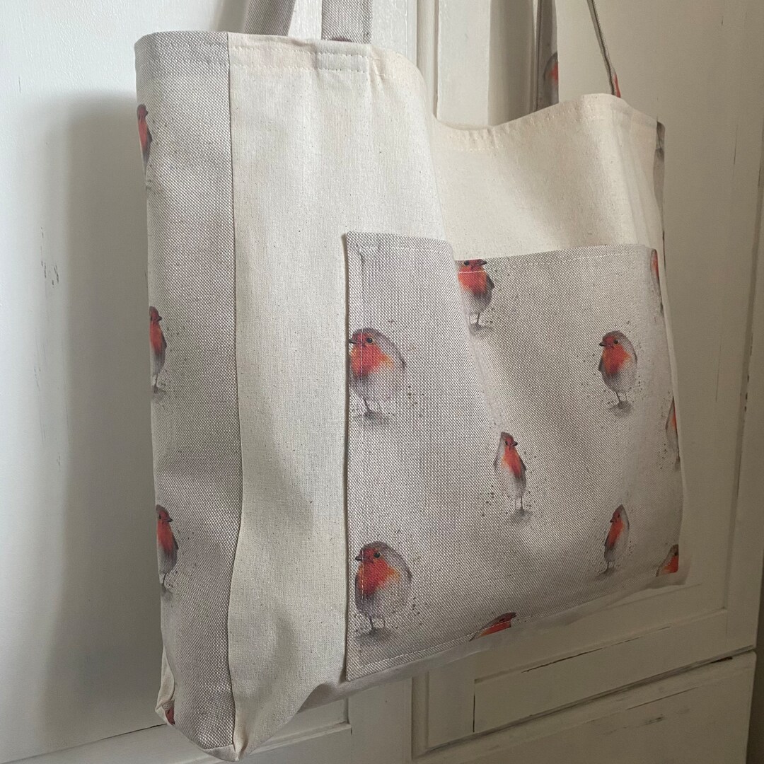 Robin Bird Print Calico Tote Bag: Handmade Eco-friendly Shopper With ...