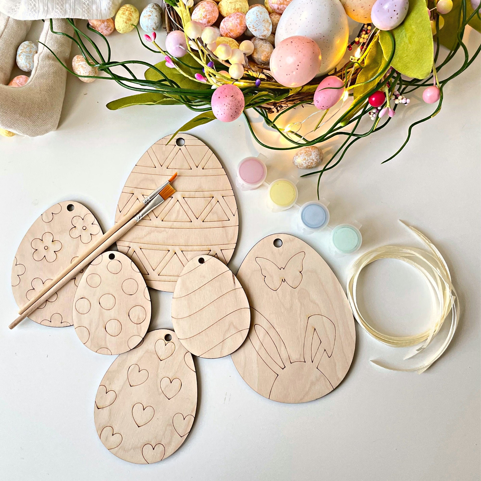 DIY Easter Egg Painting Kit: Wooden Ornaments Craft Set - Etsy