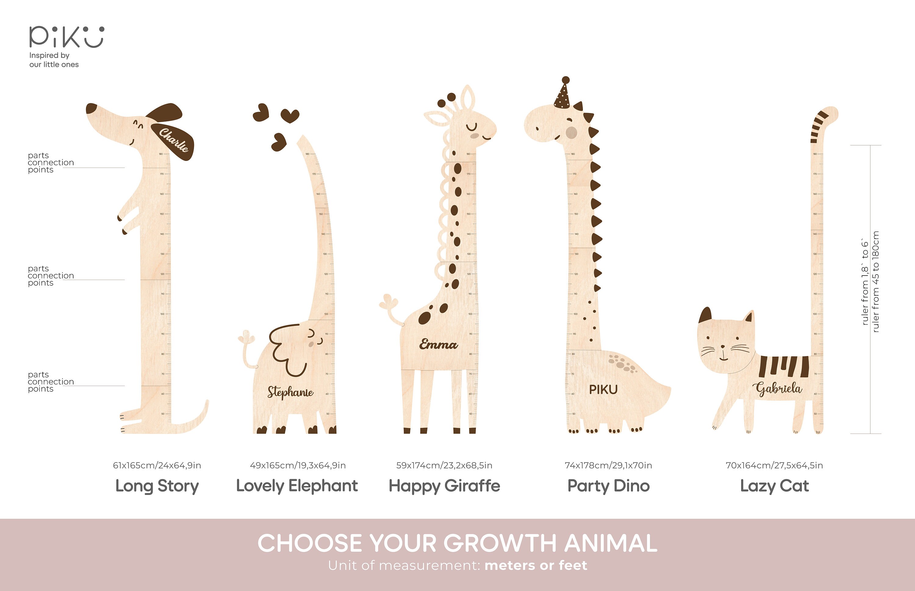 Kids Height Stick Measurement Ruler Wood Growth Chart Boy Room Decor ...
