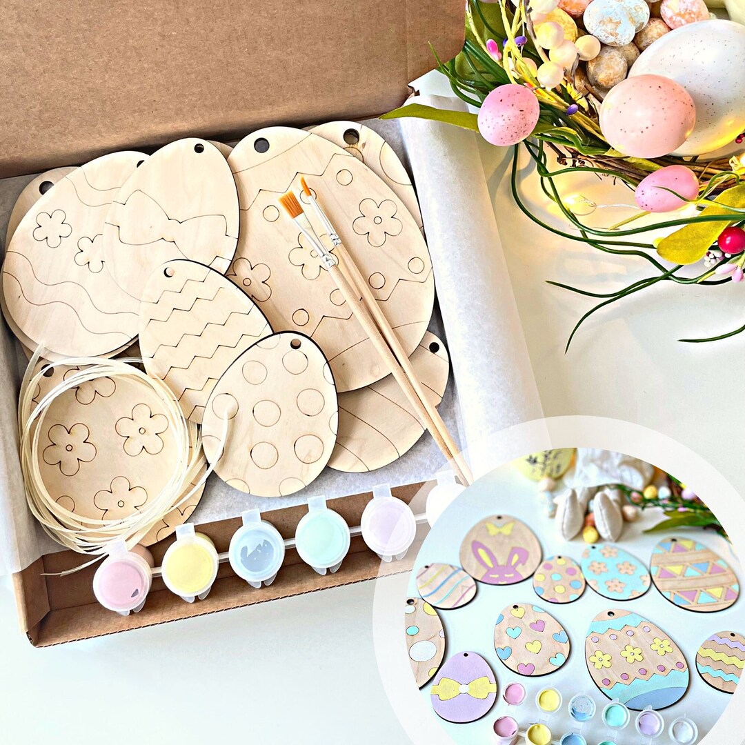 DIY Easter Egg Painting Kit: Wooden Ornaments Craft Set - Etsy