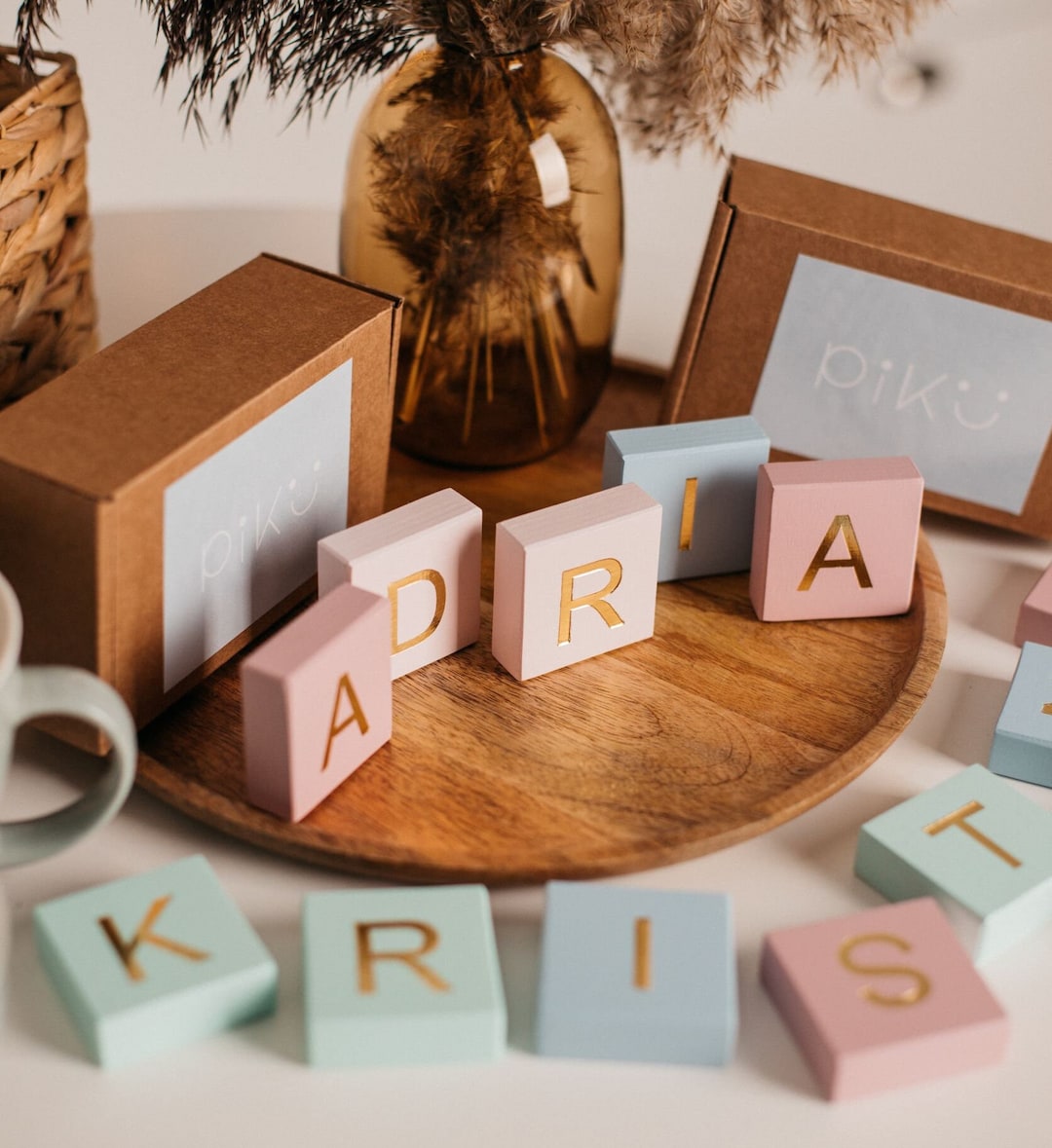 Pastel Alphabet Wooden Blocks: Gold Foil Baby Name Decor - Etsy