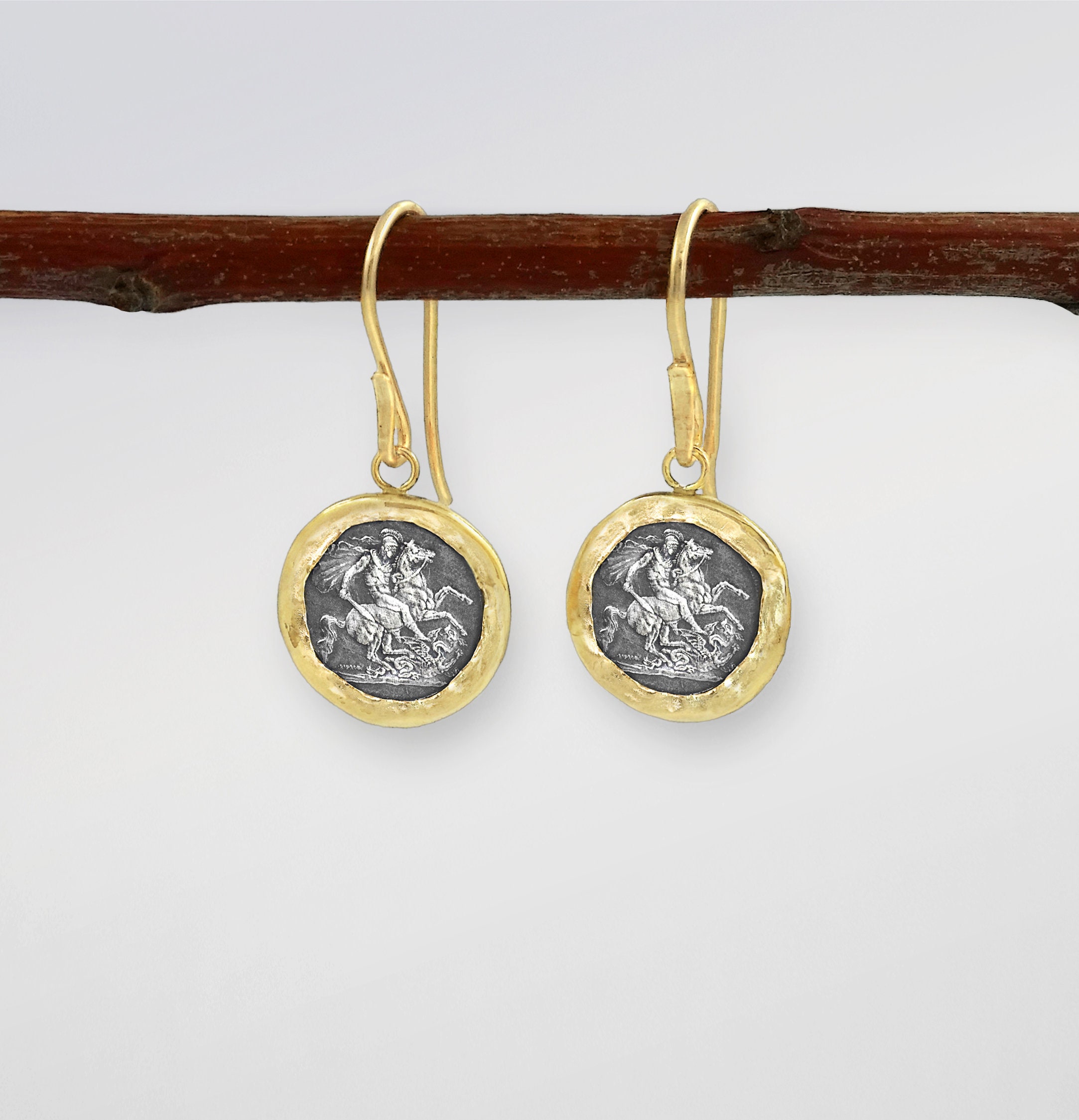 Dangle Coin Earrings Silver and Gold Earrings Horse Coin - Etsy