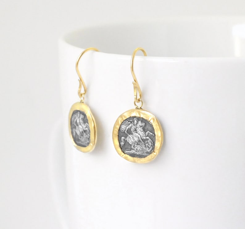 Dangle Coin Earrings Silver and Gold Earrings Horse Coin - Etsy