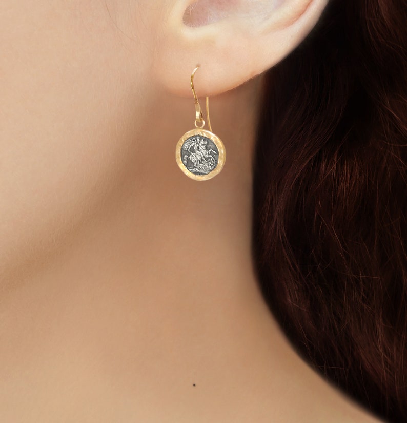 Dangle Coin Earrings Silver and Gold Earrings Horse Coin - Etsy