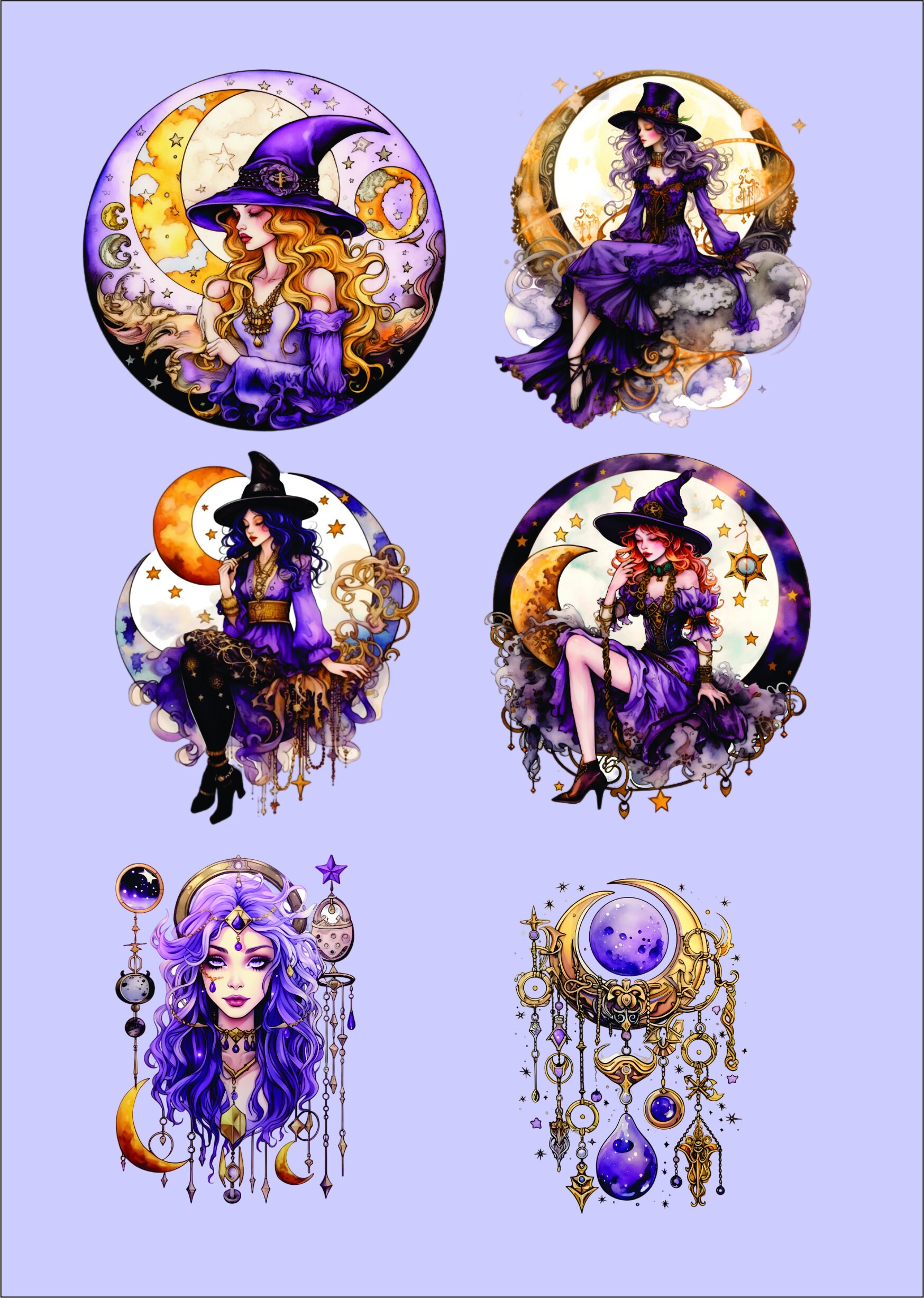 Celestial Witch PNG Clipart Watercolor Mystical Gothic - Etsy