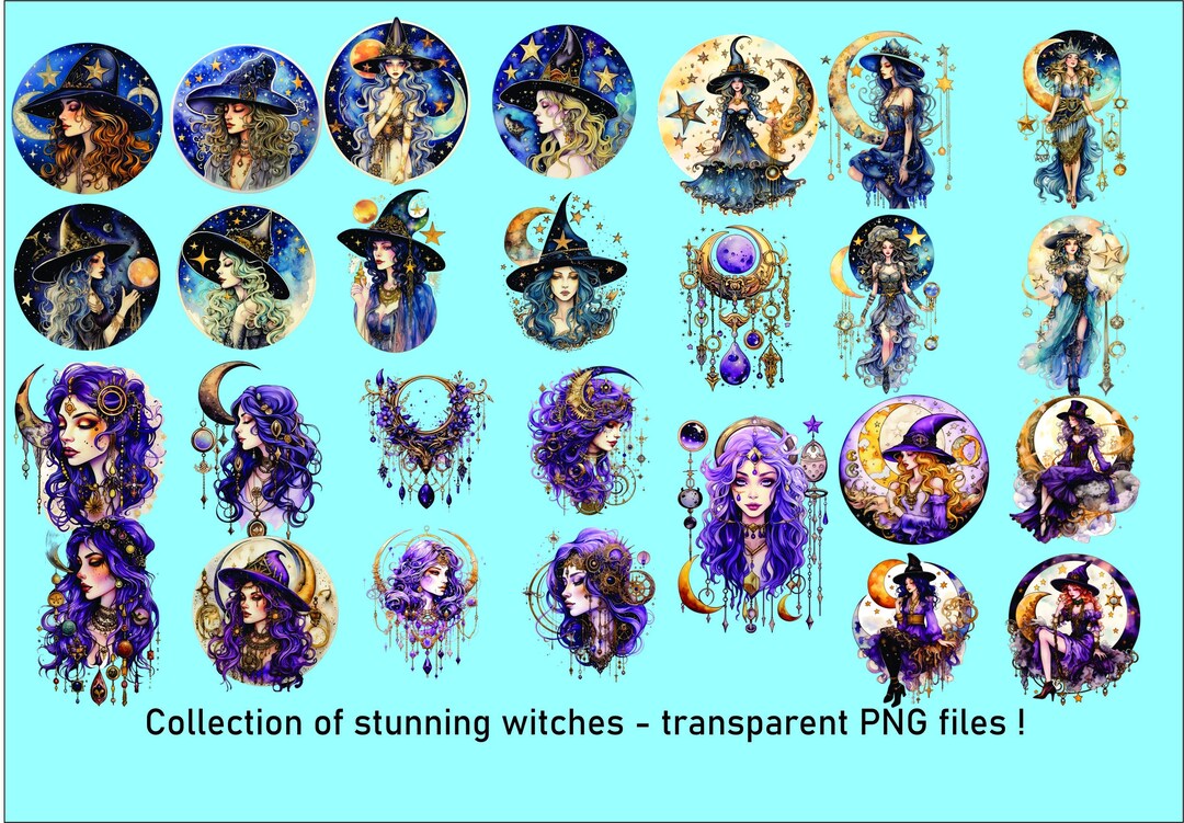 Celestial Witch PNG Clipart Watercolor Mystical Gothic - Etsy
