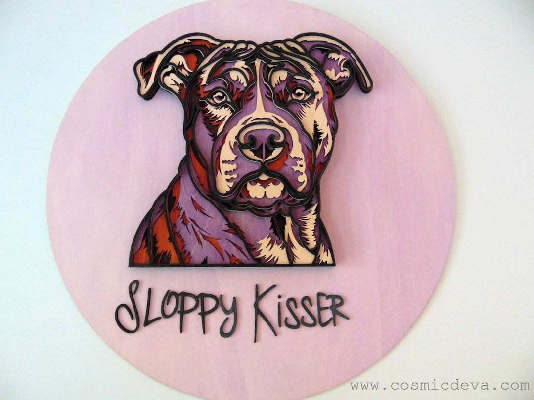 Wooden Custom Pitbull, Wooden Puppy Portrait, Beautiful Dog Display ...