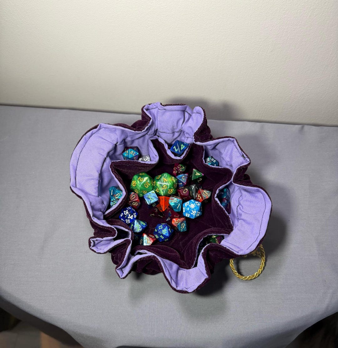 Purple and Violet Velvet Dice Bag With Pockets | Fully Lined RPG Dice ...