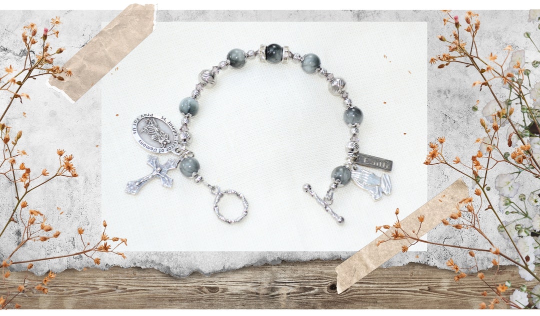 Saint Joseph Terror of Demon Rosary Bracelet in Stainless Steel & Eagle ...