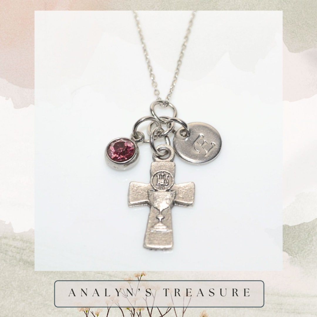 Personalized First Holy Communion Cross Pendant, Dainty Sterling Silver ...