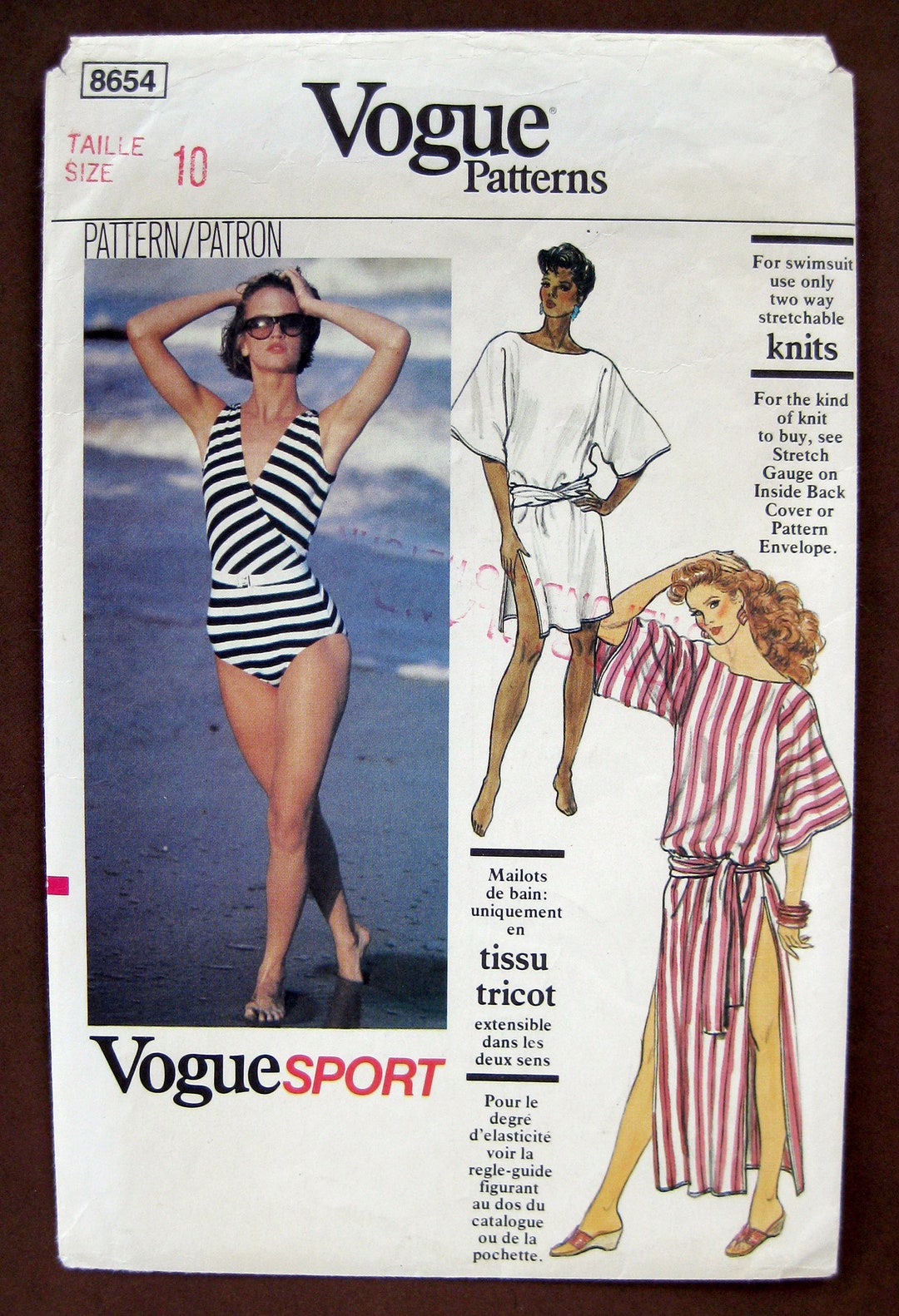 1983 Vogue Pattern: 8654 Misses Cover-upbelt and Swimsuit - Etsy