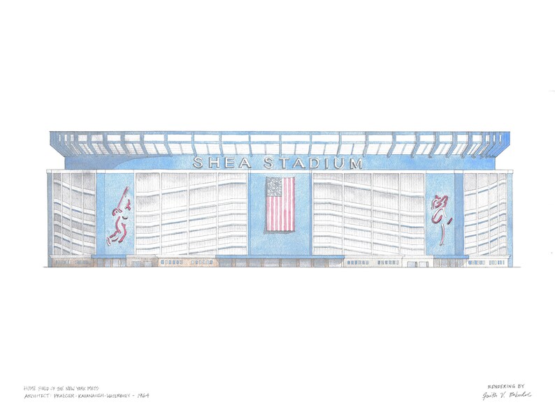 Shea Stadium, Wall Art, Original Stadium Painting, Hand-drafted ...