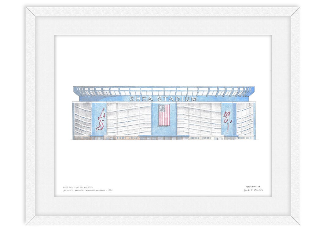 Shea Stadium, Wall Art, Original Stadium Painting, Hand-drafted ...