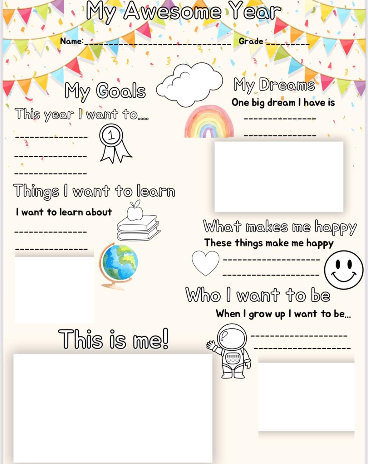 Kids' Vision Board Printable – Interactive Coloring PDF + Editable ...