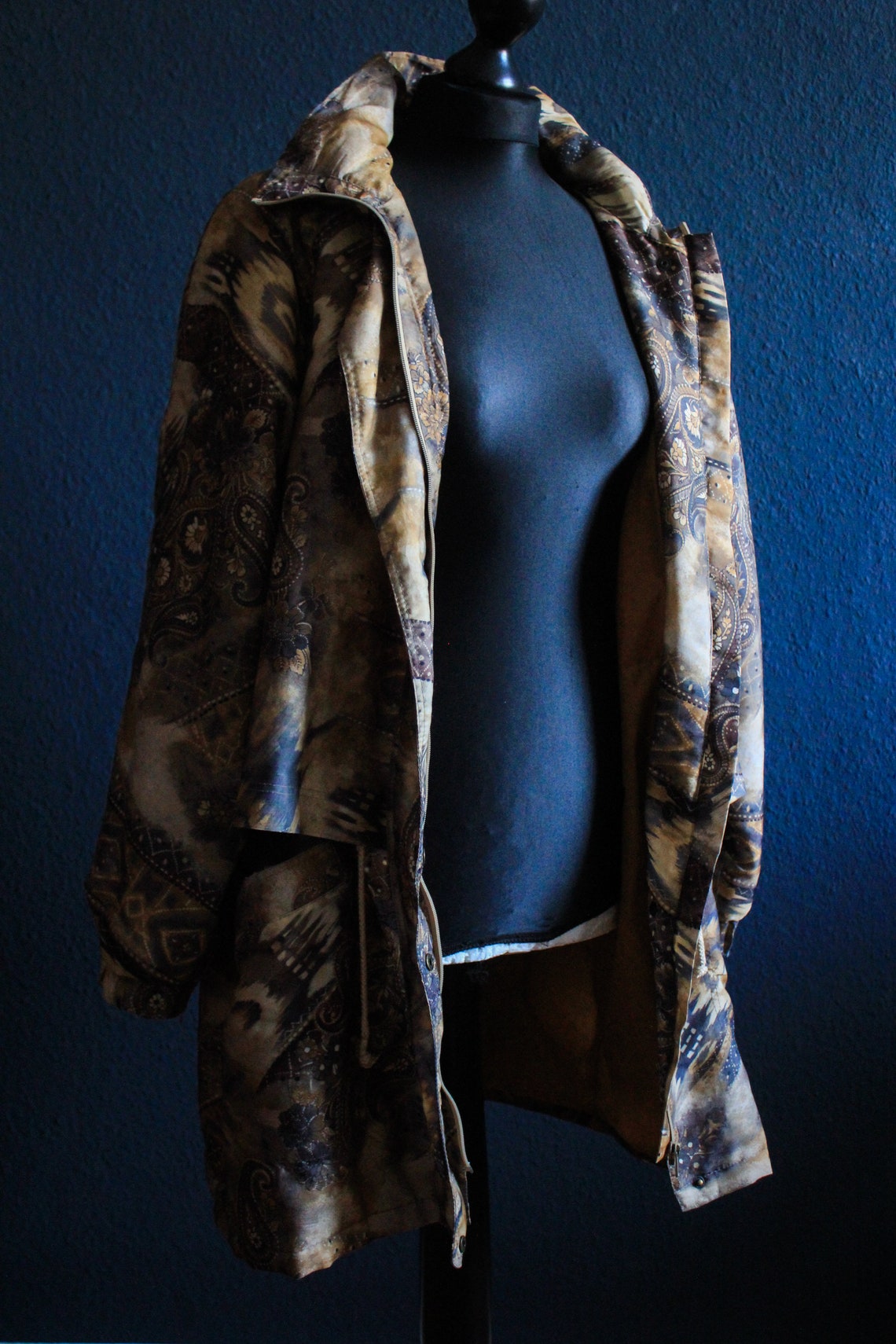 Vintage Parka Jacket Paisley Pattern Brown Beige Abstract | Etsy