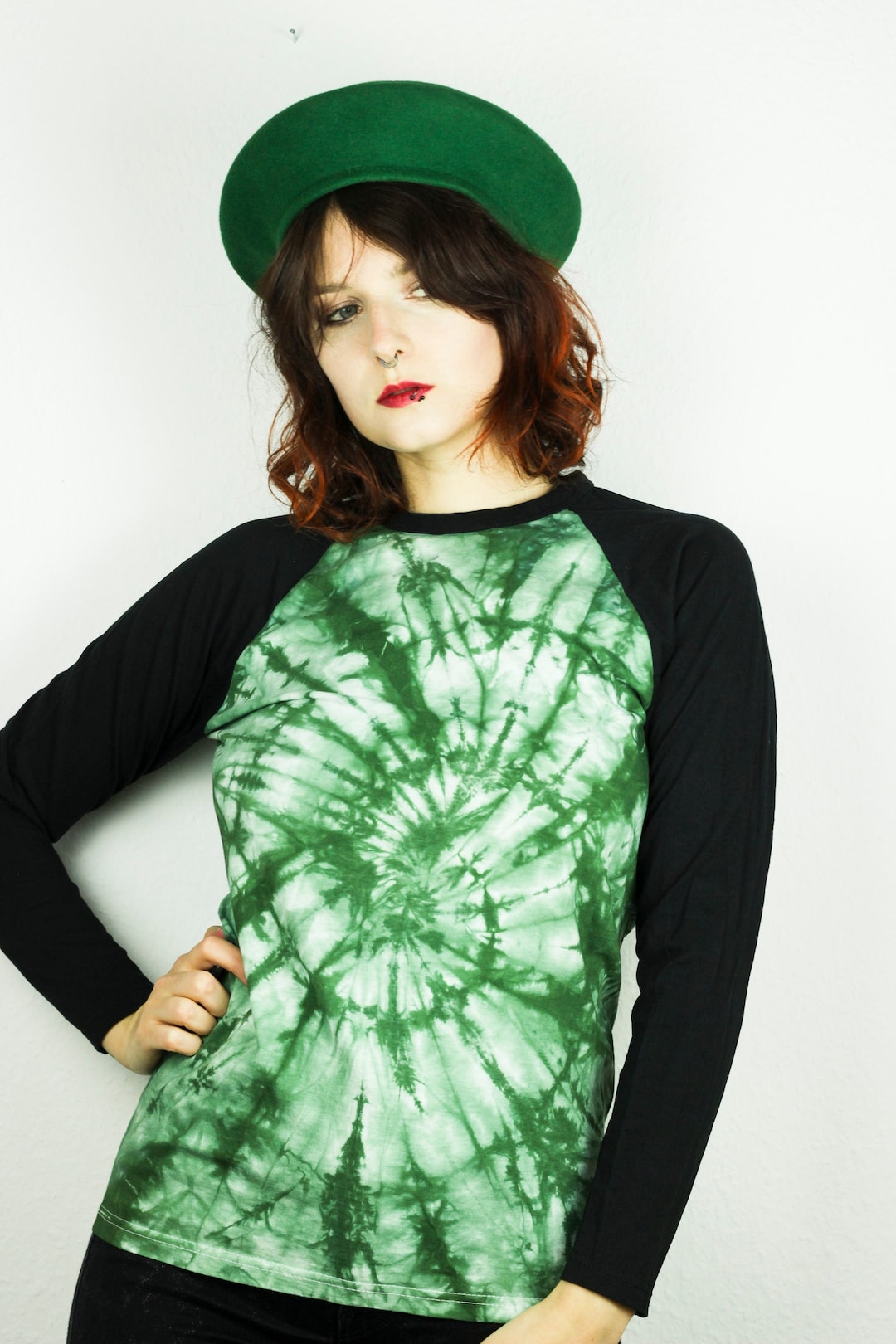 Grünes Batik Shirt Spirale Größe S, Baseball Longsleeve Tshirt ...