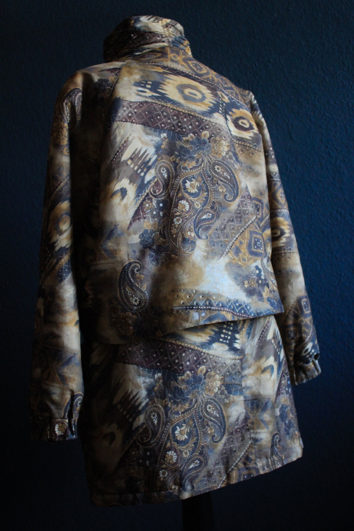Vintage Parka Jacket Paisley Pattern Brown Beige Abstract | Etsy