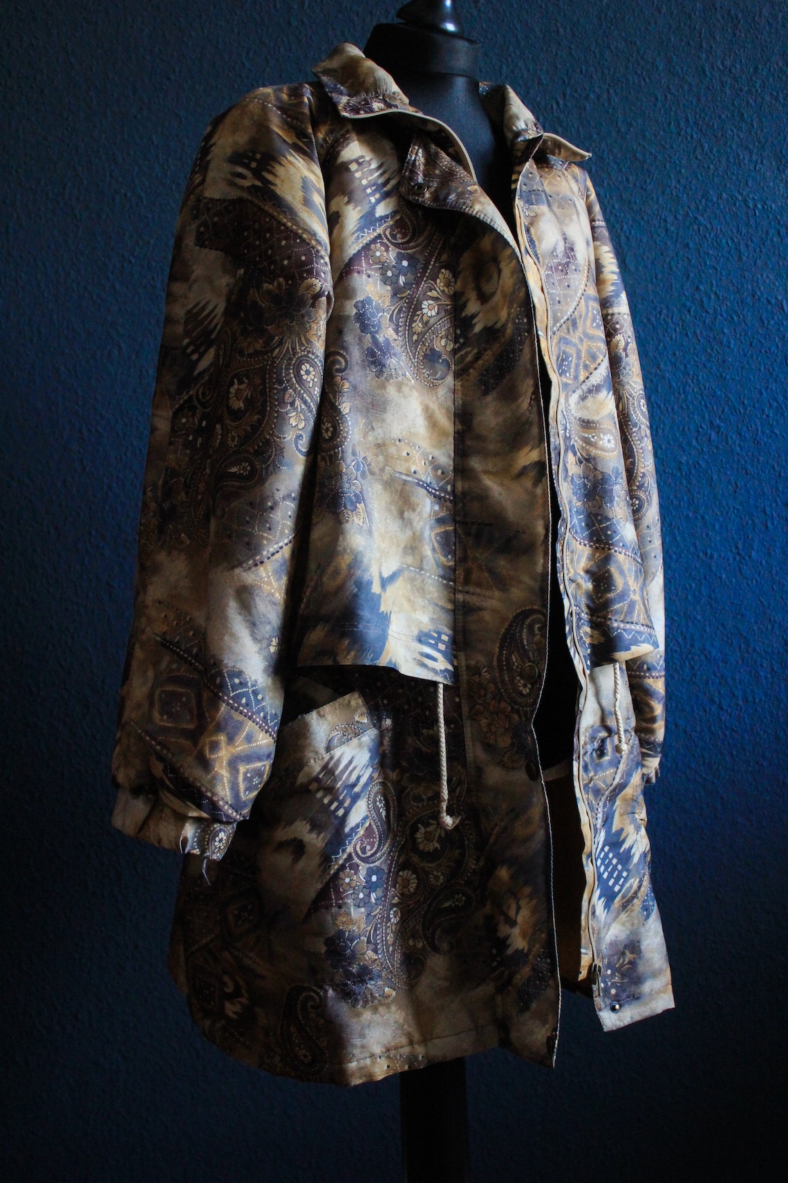 Vintage Parka Jacket Paisley Pattern Brown Beige Abstract | Etsy