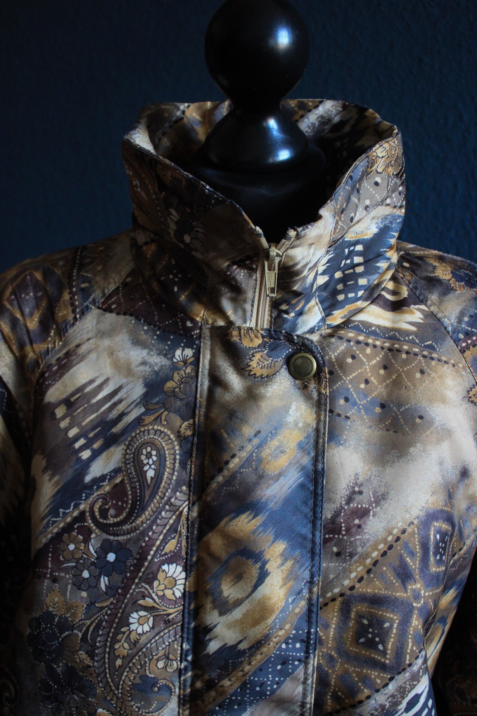 Vintage Parka Jacket Paisley Pattern Brown Beige Abstract | Etsy