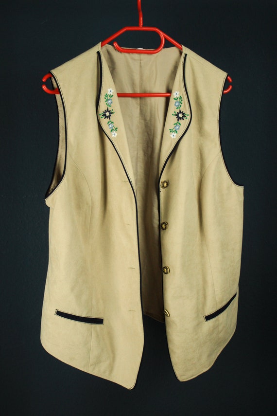 Vintage Beige Velvet Vest Floral Embroidery, Embroide… - Gem