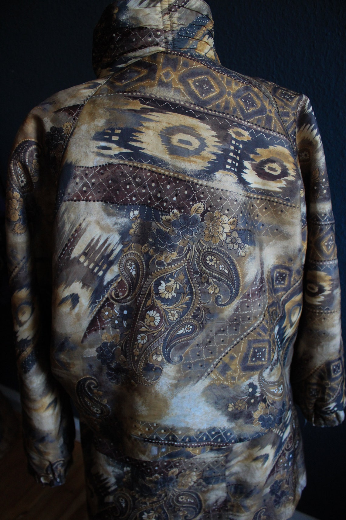 Vintage Parka Jacket Paisley Pattern Brown Beige Abstract | Etsy